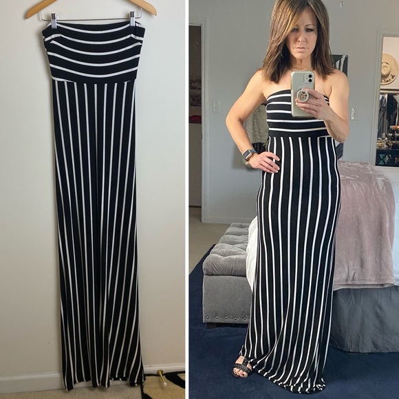 privy | Dresses | Privy Black White Striped Maxi Dress Strapless Small ...